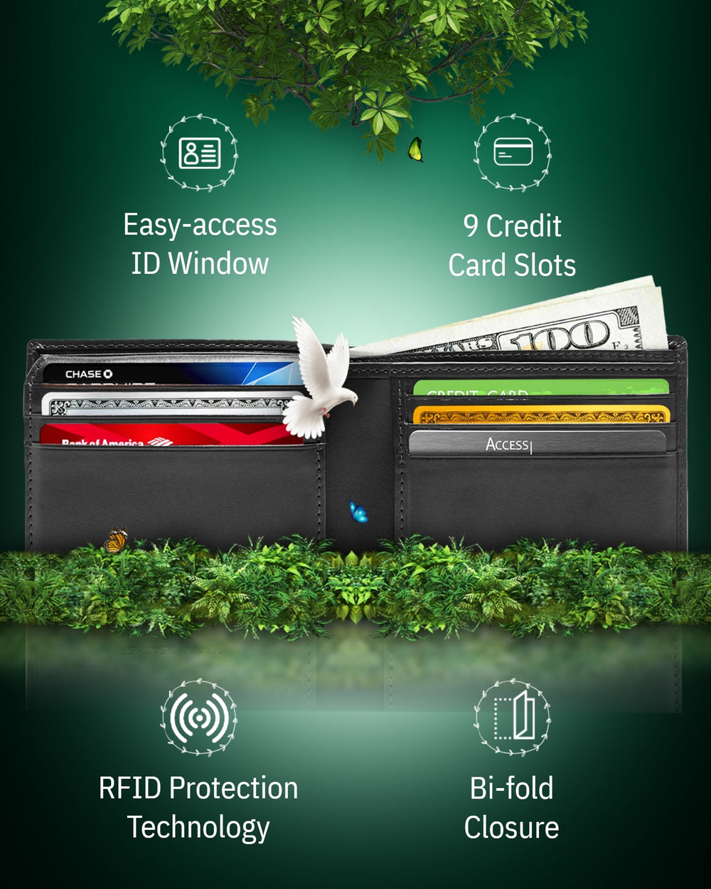 Mens Slim Bifold Wallet W/ Pull Strap RFID Blocking | Access Denied ...